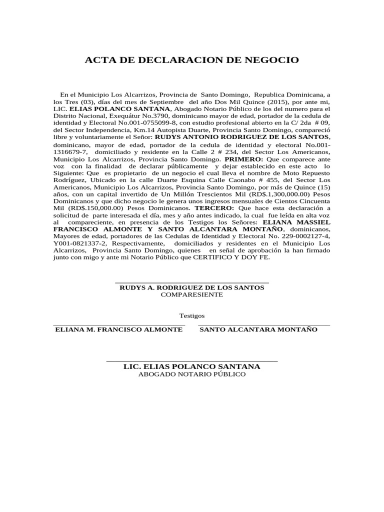 ACTA DE DECLARACION DE DOMICILIO | PDF | República Dominicana | Documento de identidad