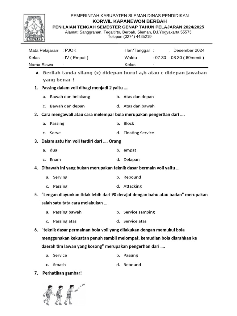 Soal PSAS PJOK Kelas 4 Ganjil 2024.2025 | PDF
