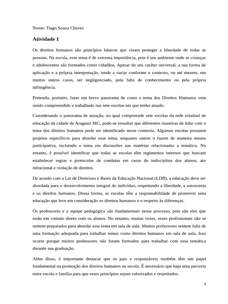 Atividade 1 | PDF | Pedagogia | Escolas