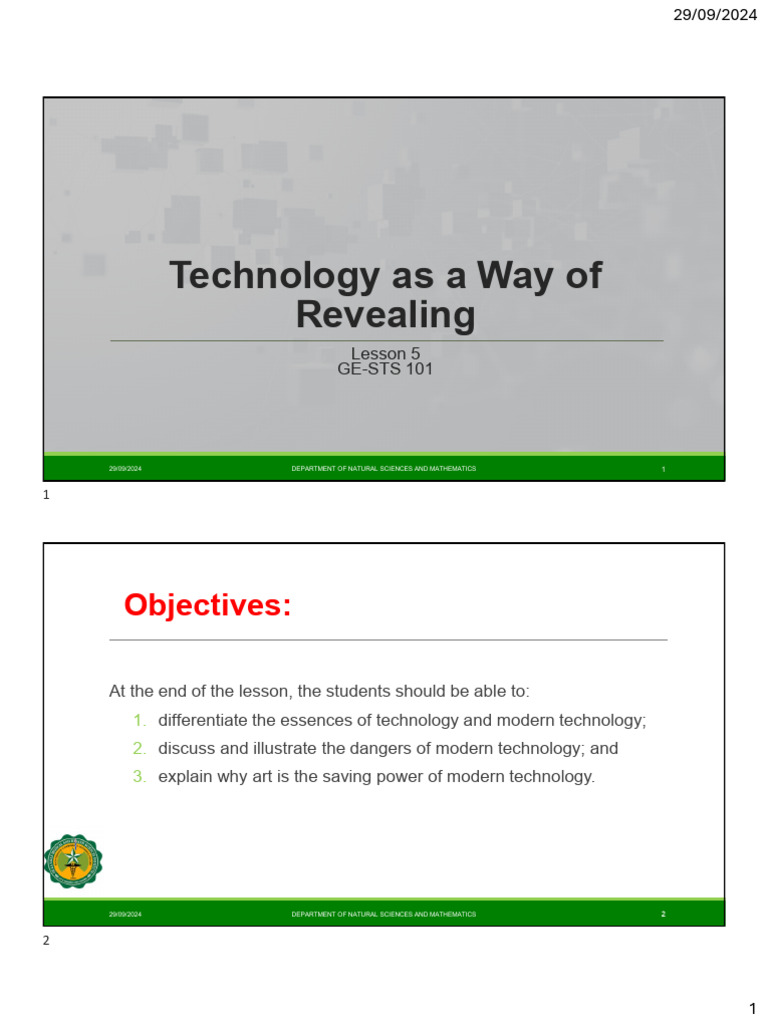 Lesson 5 - Technology As A Way of Revealing | PDF | Martin Heidegger