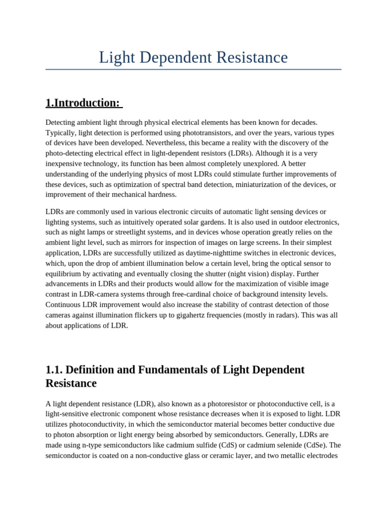 Light Dependent Resistance | PDF | Semiconductors | Electrical Resistance And Conductance