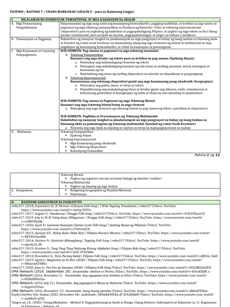 Banghay Aralin MATATAG Fil 7 Week 2 Day 1 | PDF