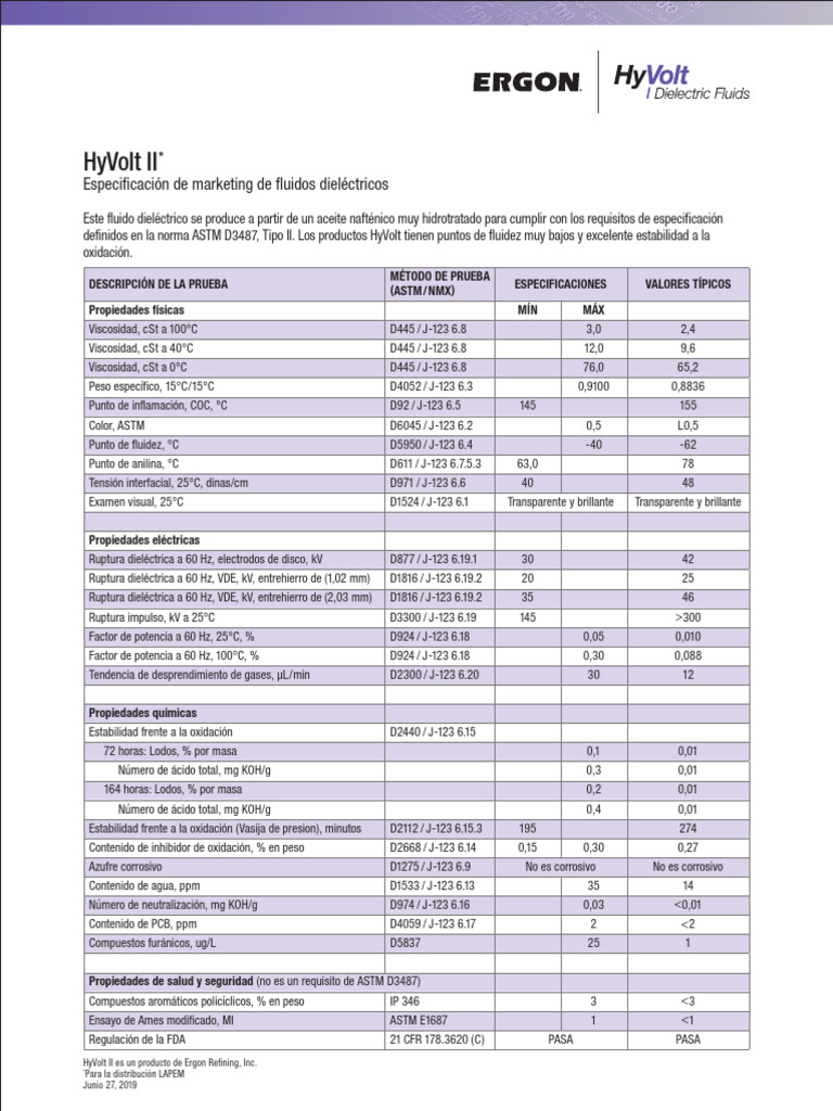 Importex - Ficha Tecnica Aceite Dielec Hyvolt Ii - Spanish | PDF ...