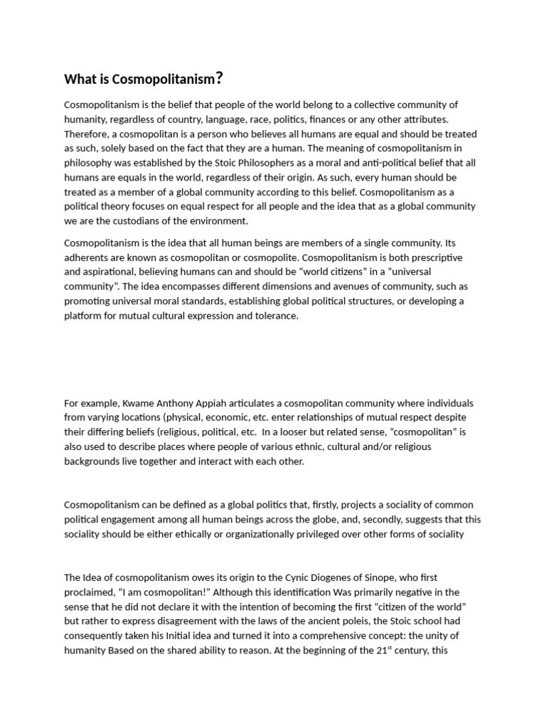 Understanding Cosmopolitanism Concepts | PDF | Cosmopolitanism ...