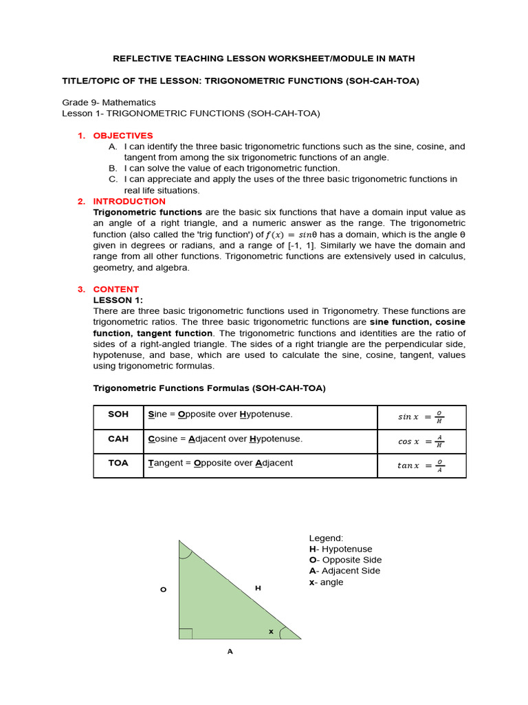 m118 Reflective Teaching | PDF | Trigonometry | Trigonometric Functions