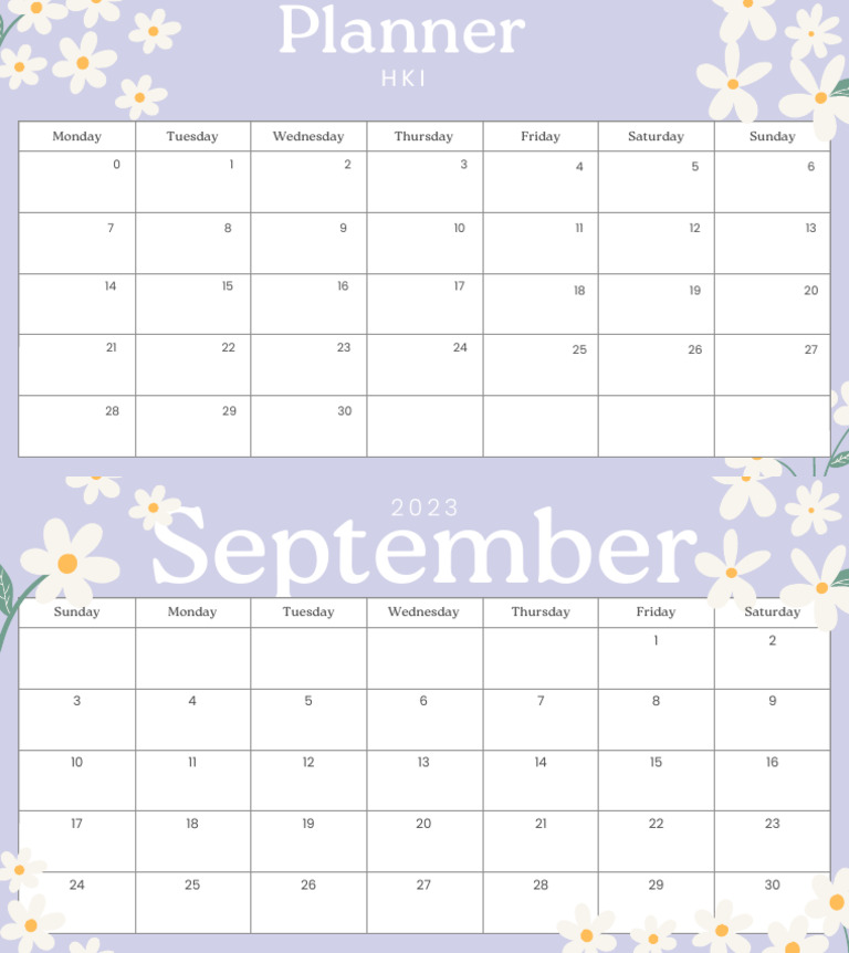 Lilac Daisy Monthly Planner September 2023 Calendar | PDF