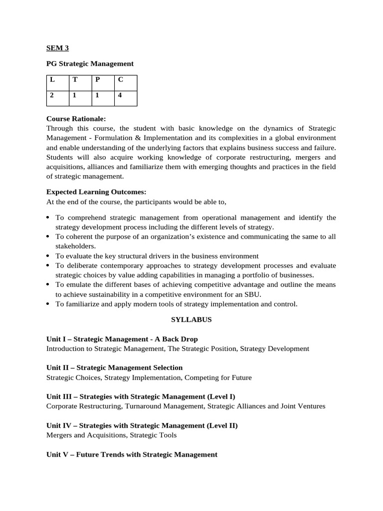 Strategic Management - Course Content | PDF | Strategic Management ...