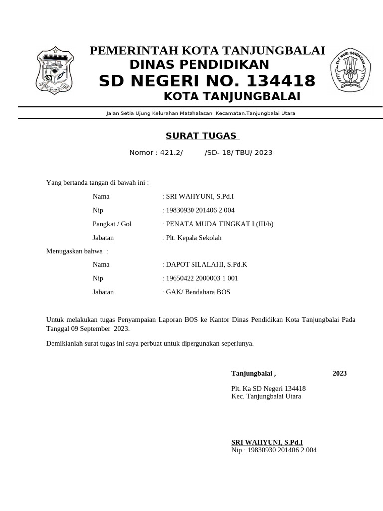 Contoh Surat Tugas | PDF