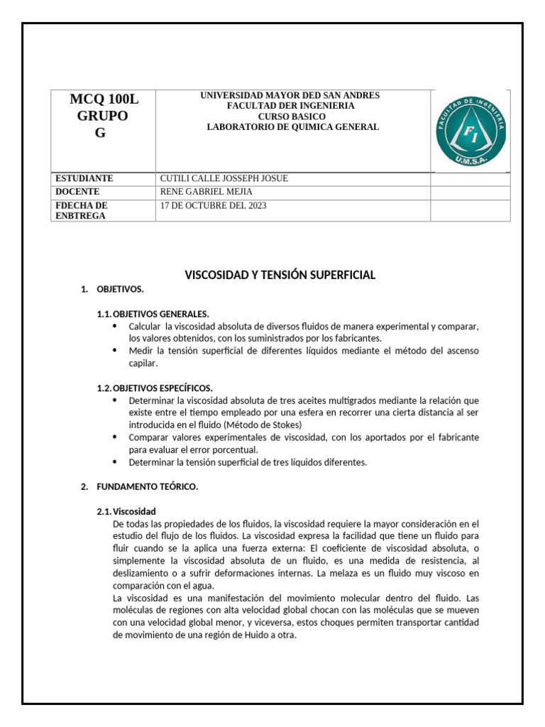 5 Viscosidad y Tensión Superficial | PDF | Viscosidad | Lubricante