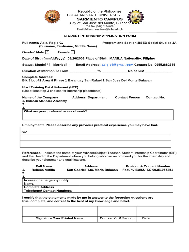 OJT Internship Application Letter | PDF