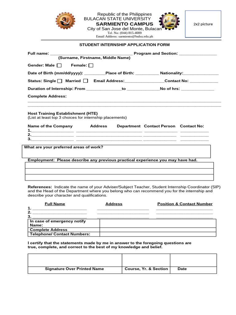 Student Internship Application Form | PDF