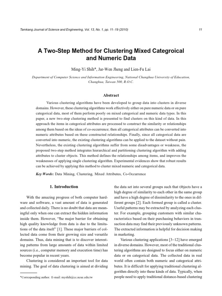 A Two Step Clustering Method For Mixed Categorical and Numerical Data | PDF | Cluster Analysis ...