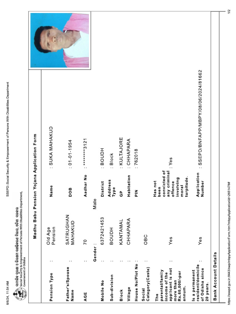 Suka Mahakud Pension | PDF