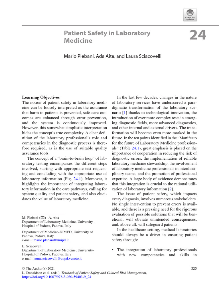Patient Safety in Laboratory Medicine | PDF | Patient Safety | Medical ...