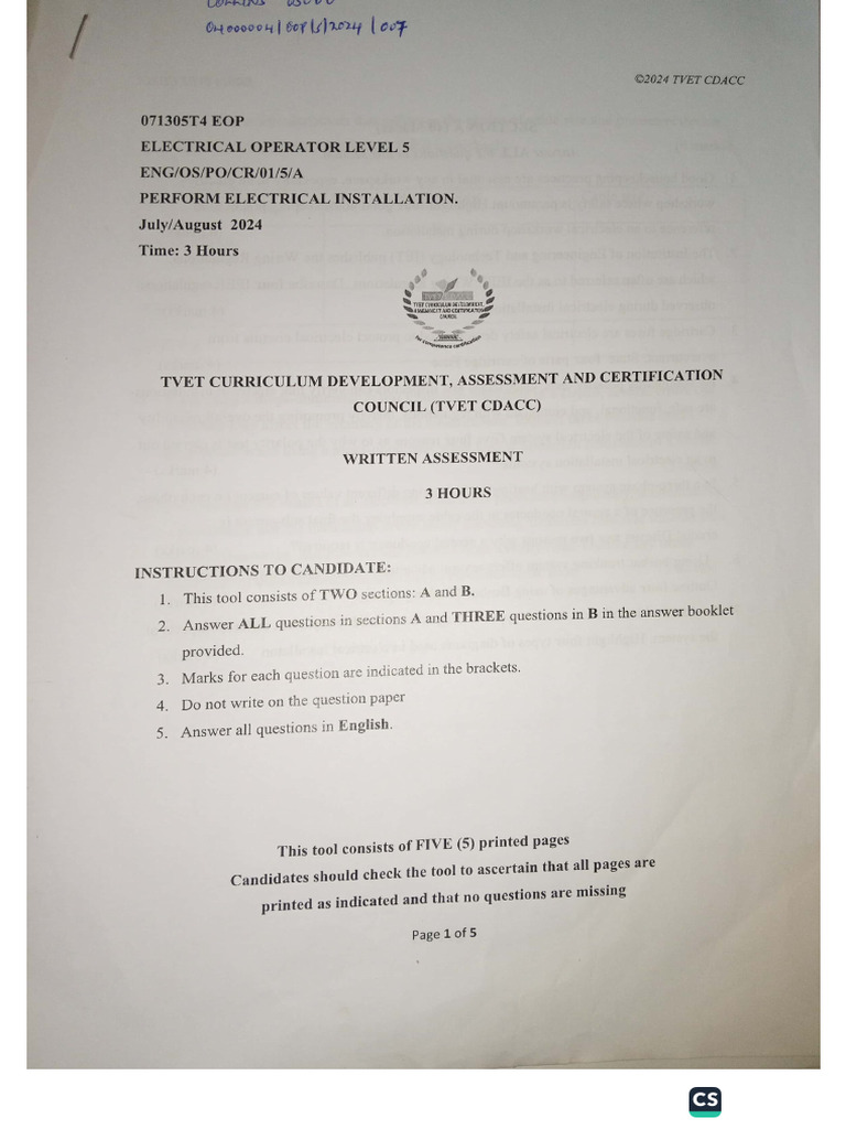 perform electrical install L5 | PDF