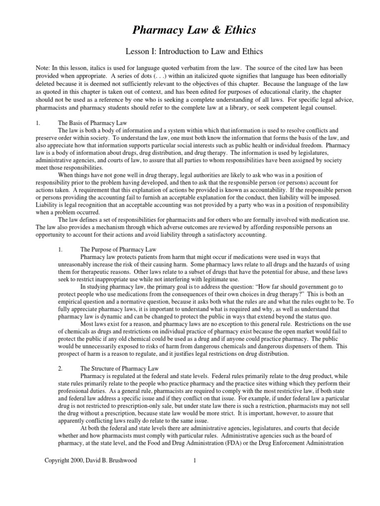 Pharmacy Law & Ethics | PDF
