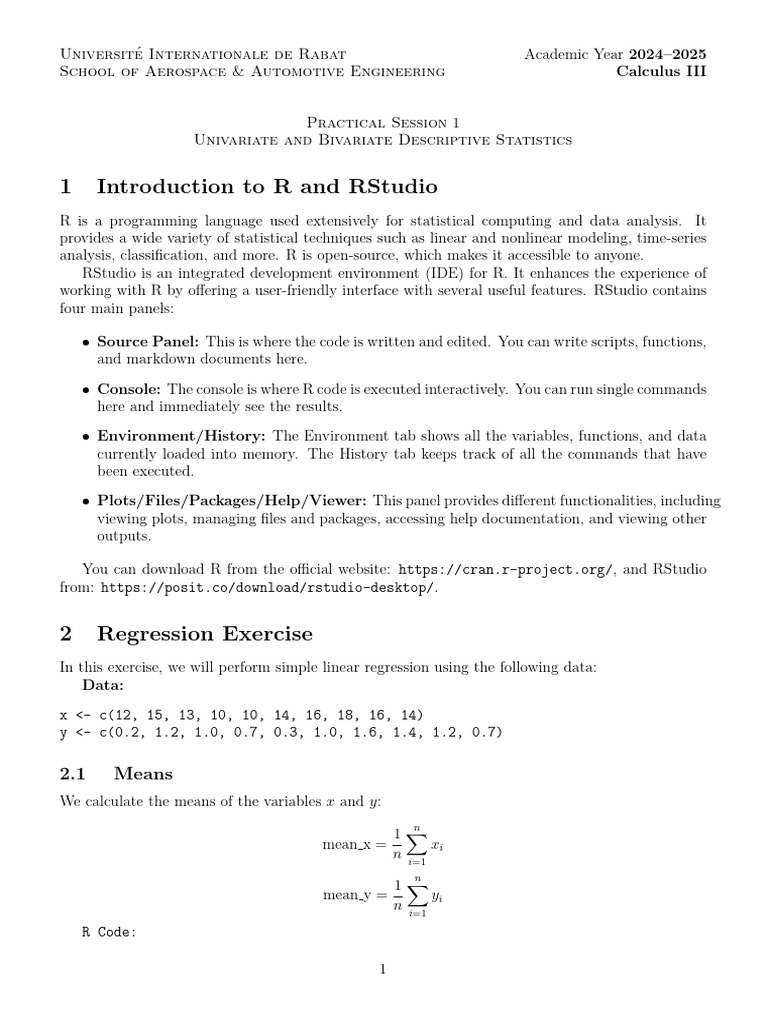 1 Introduction To R and Rstudio: 2024-2025 Calculus Iii | PDF | Regression Analysis | Command ...