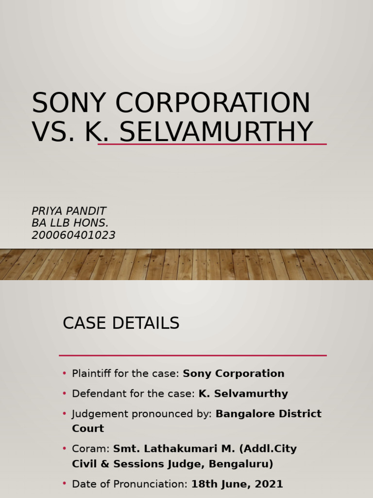Sony Vs Selvamurthy Casesummary | PDF | Trademark | Lawsuit