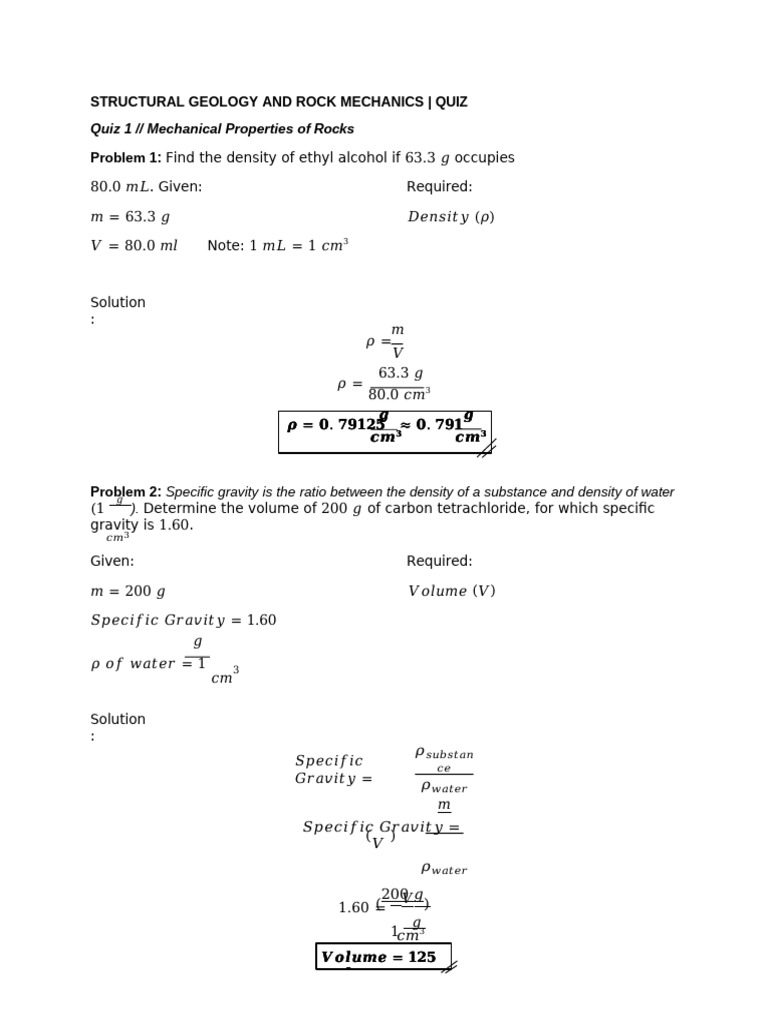 Structural Geology and Rock Mechanics Quiz | PDF | Density | Porosity