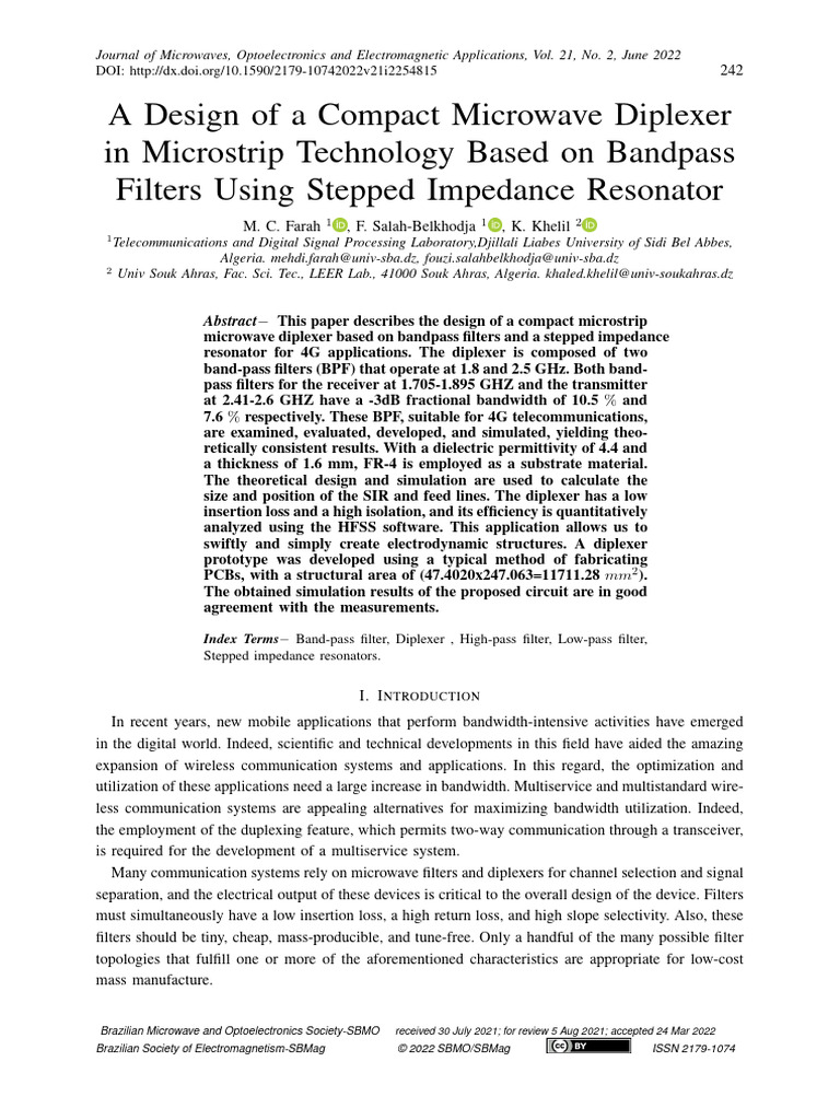 A Design of A Compact Microwave Diplexer in Micros | PDF | Electronic ...