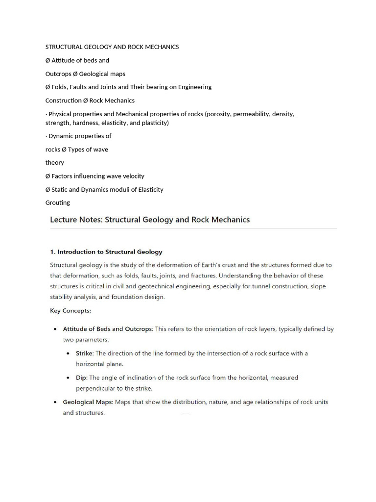 Structural Geology and Rock Mechanics-notes | PDF