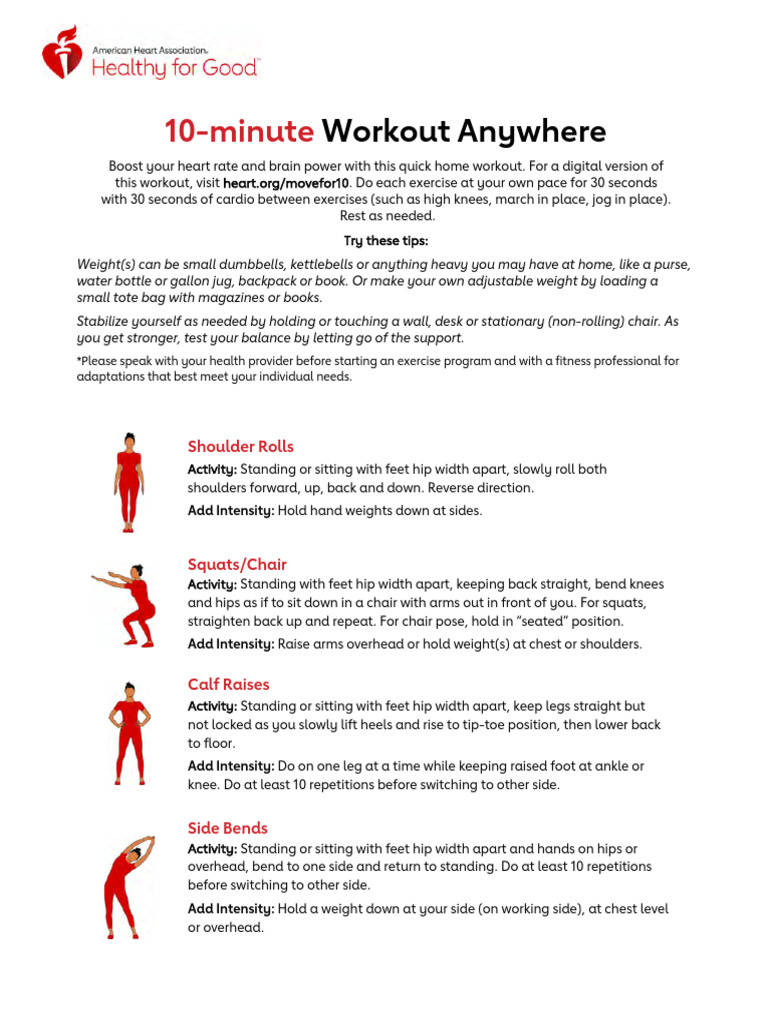 10-Minute Home Workout Guide | PDF | Chair | Physical Exercise