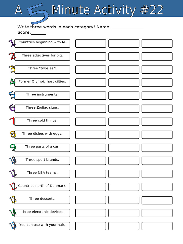 A 5 Minute Activity 22 Fun Activities Games Games Icebreakers Reading ...