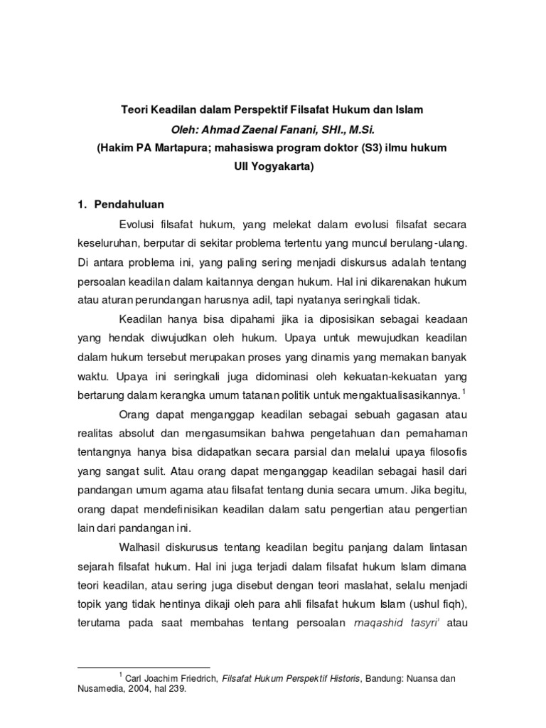 Teori Keadilan Perspektif Filsafat Hukum Islam | PDF