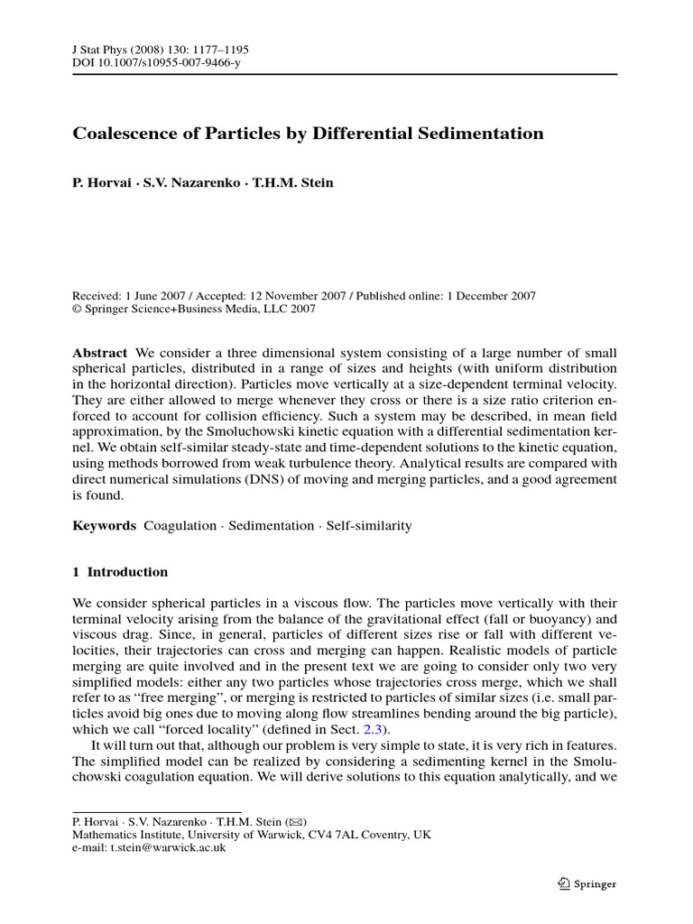 Coalescence of Particles by Differential Sedimentation: P. Horvai S.V ...