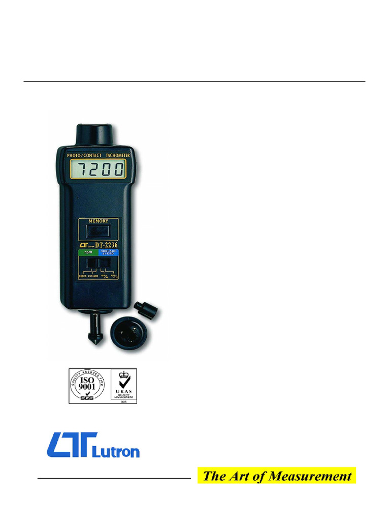 Lutron dt-2236 Photo Contact Tachometer Data Sheet | PDF | Automotive ...