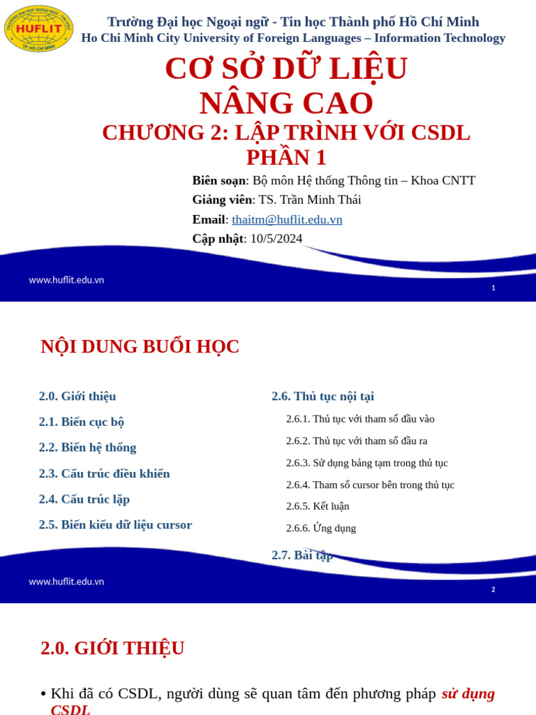 Tuan 02 - Chuong 02 Lap Trinh CSDL - P1 | PDF