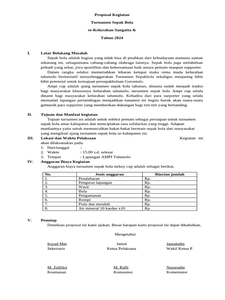 Proposal Kegiatan Turnamen Sepak Bola Tu | PDF