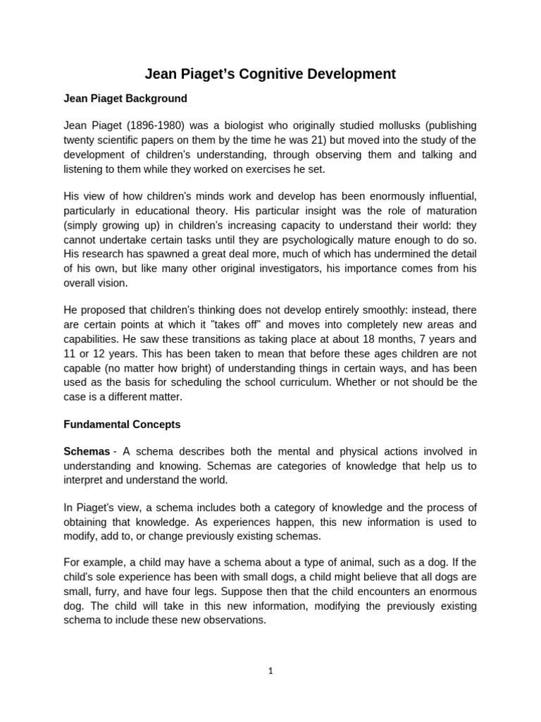 Jean-Piaget-s-Cognitive-Development (1) | PDF | Schema (Psychology ...