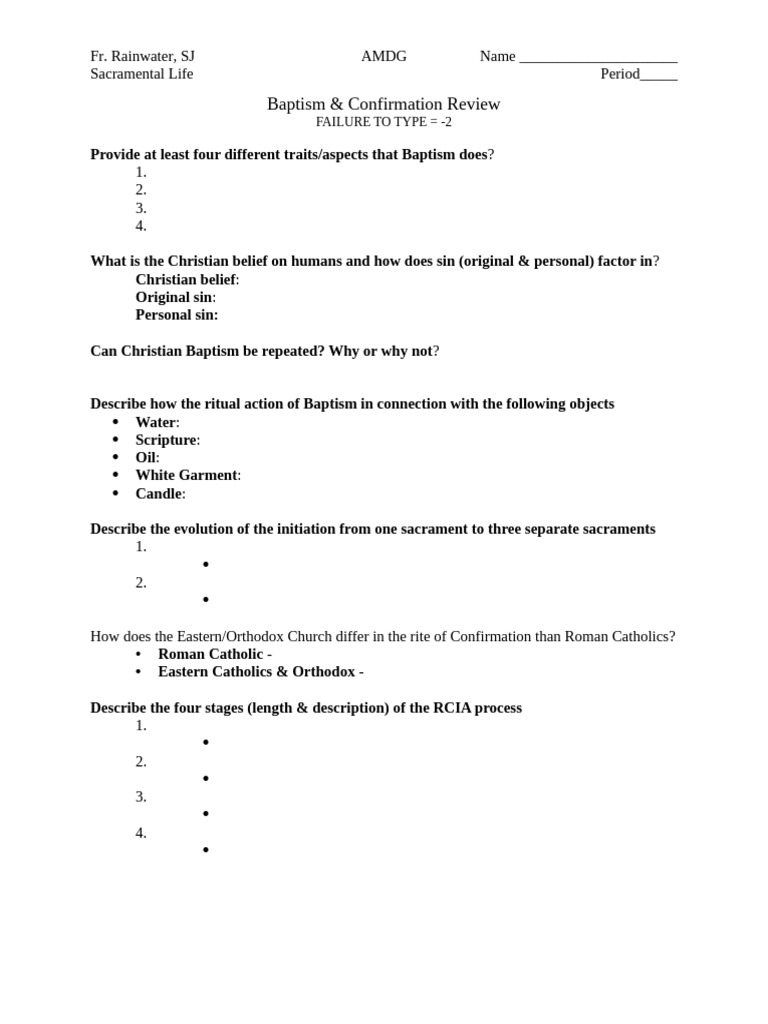 Baptism & Confirmation Review | PDF