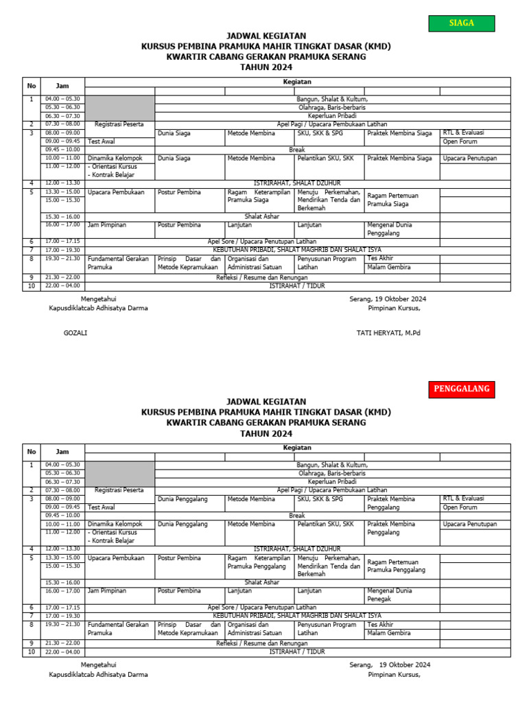 Jadwal Kegiatan-Kmd Angkatan 5 | PDF