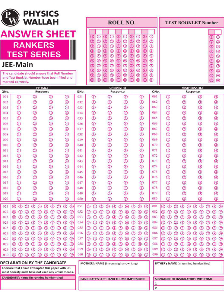 PW Nta Jee Main Rankers Test Series 2024 With Latest Pattern 10 ...