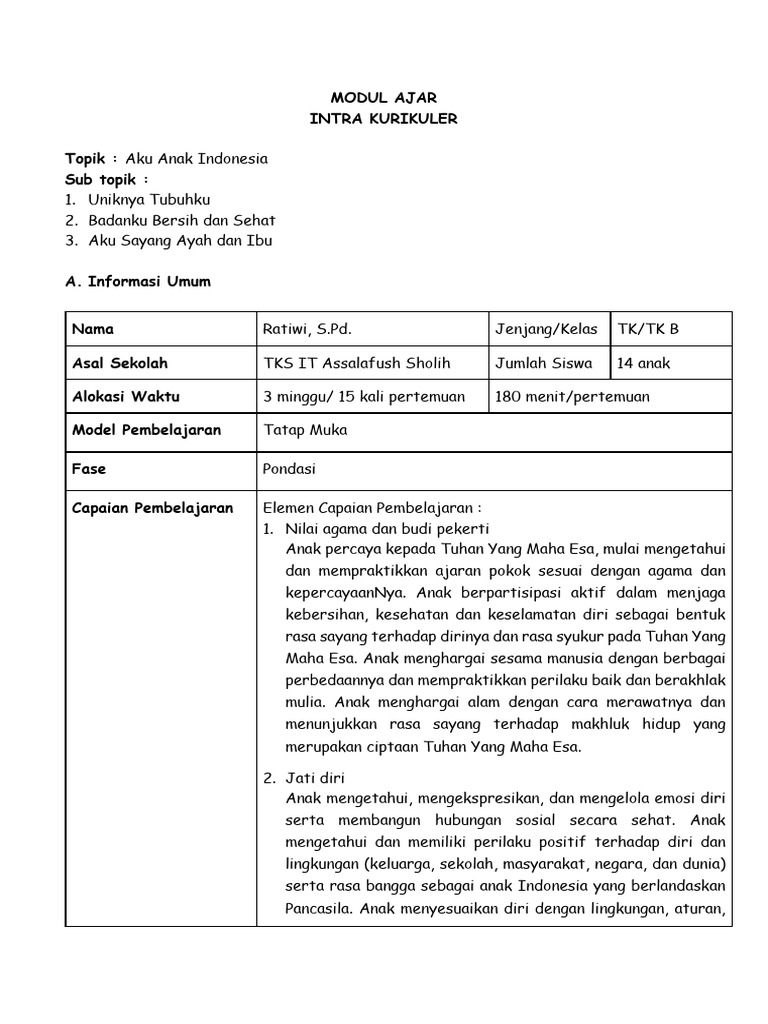 Modul Ajar PAUD - Modul Ajar PAUD Topik _ Aku Anak Indonesia - Fase ...