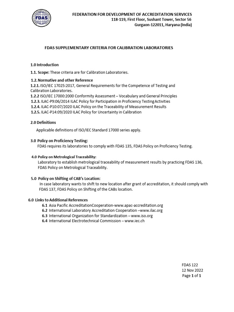 FDAS Calibration Lab Criteria Guide | PDF