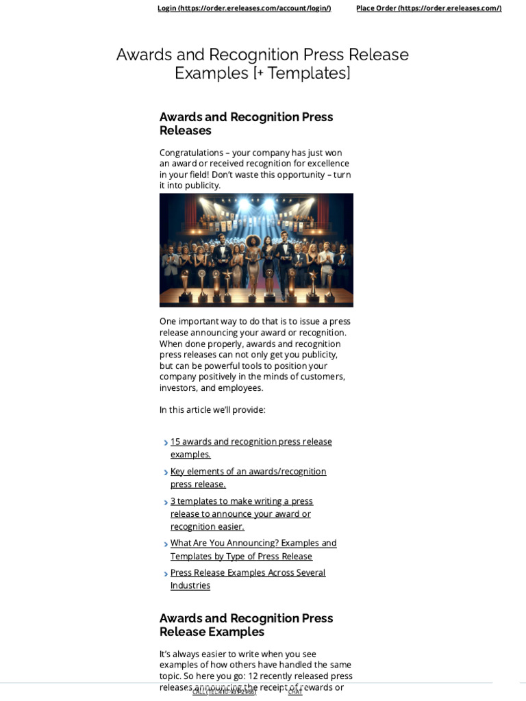 Awards and Recognition Press Release Examples [+ Templates] | PDF ...