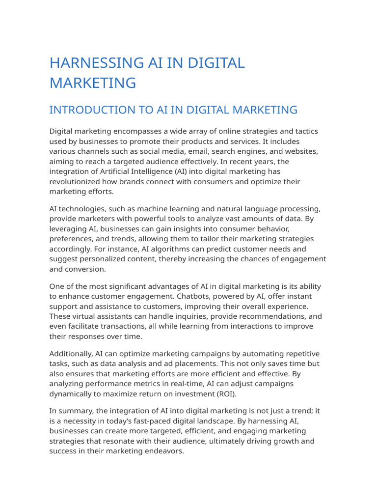 Harnessing AI in Digital Marketing | PDF | Artificial Intelligence | Intelligence (AI) & Semantics