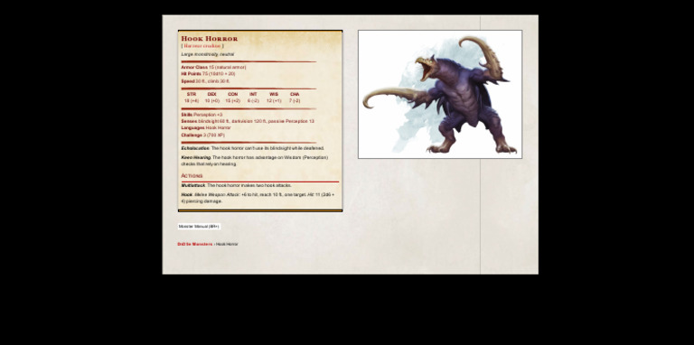 Hook Horror » Monster Stat Block - DnD 5e | PDF