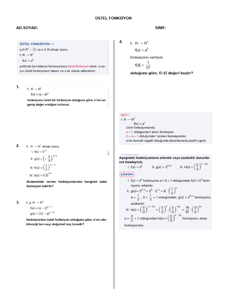 ÜSTEL FONKSİYON | PDF