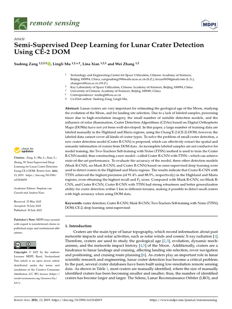 Semi Supervised Deep Learning For Lunar Crater Detection Using Ce 2 Dom Pdf Moon Image