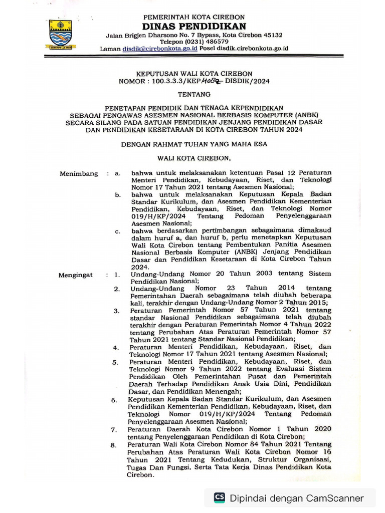 SK Pengawas Silang Anbk 2024 | PDF