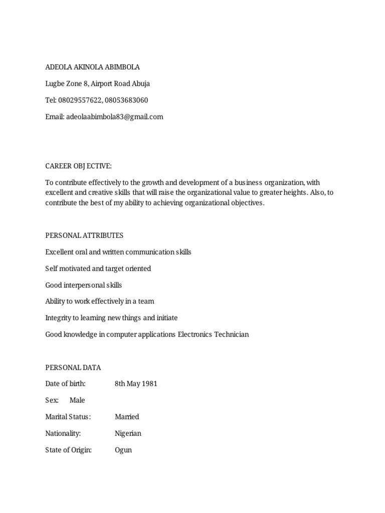 CV of Adeola Akinola Abimbola | PDF