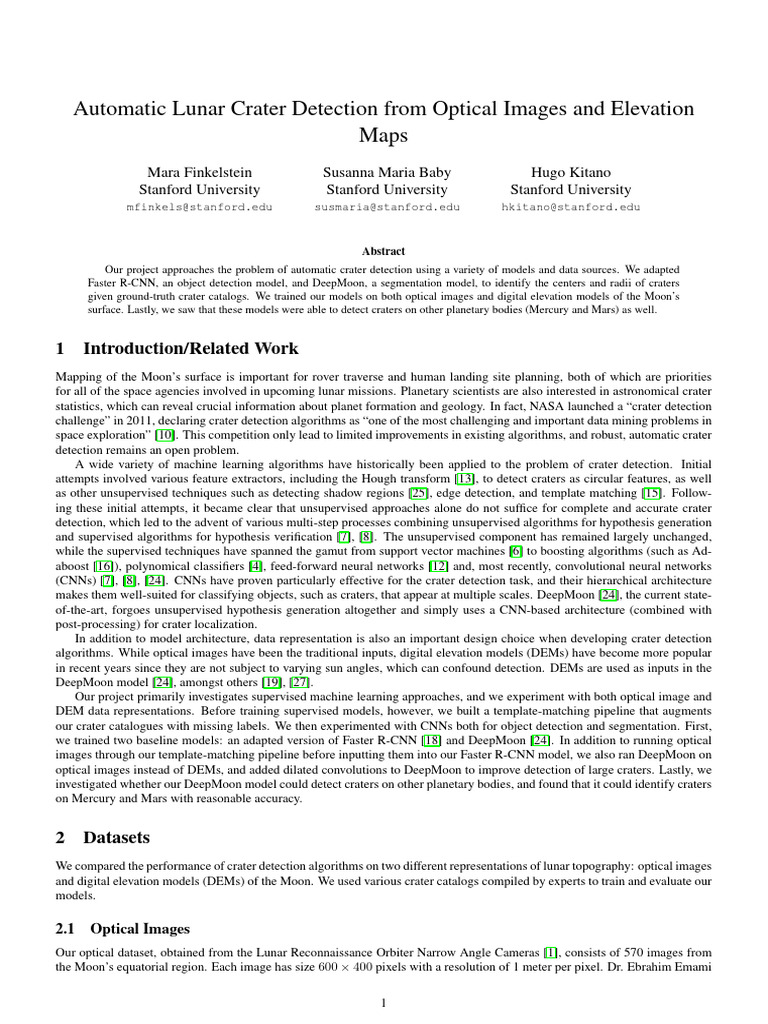 Automatic Lunar Crater Detection From Optical Images And Elevation