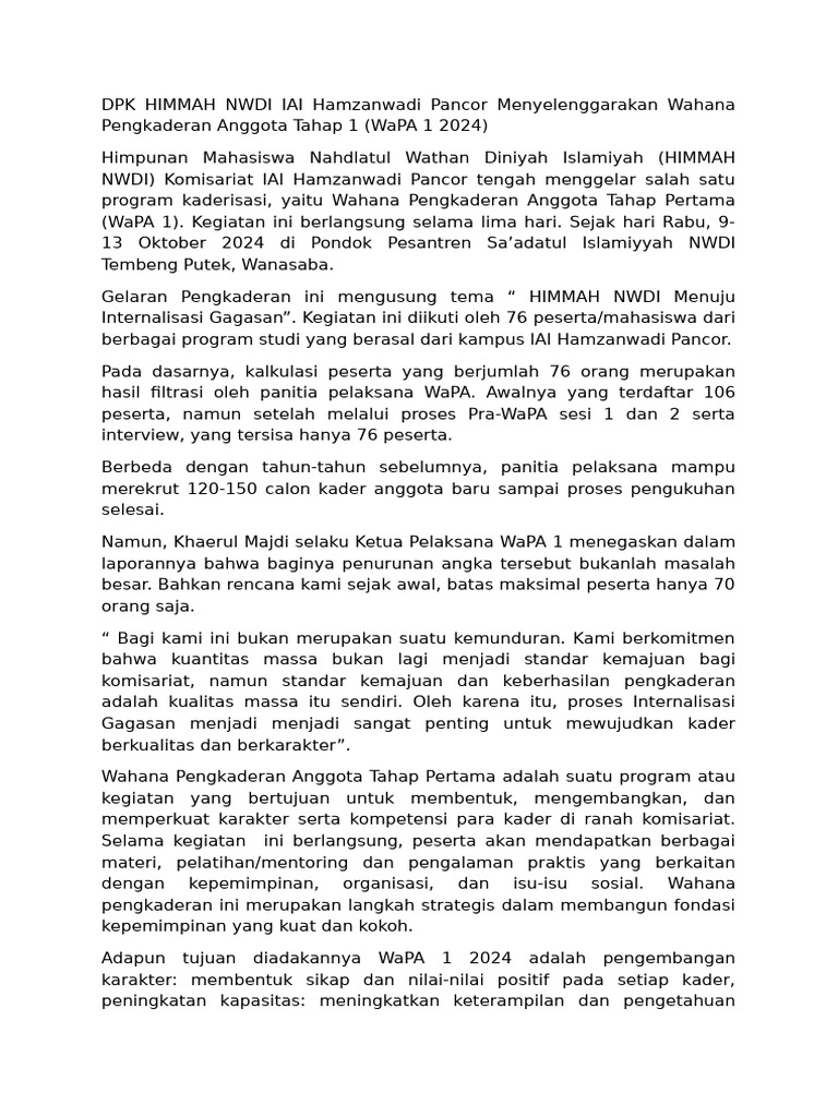 Kegiatan WaPA 1 2024 | PDF