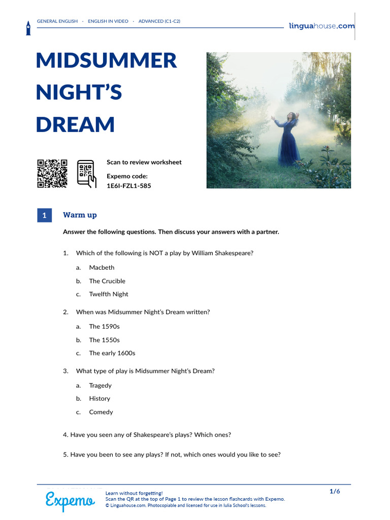 Midsummer Night's Dream Study Guide | PDF | A Midsummer Night's Dream