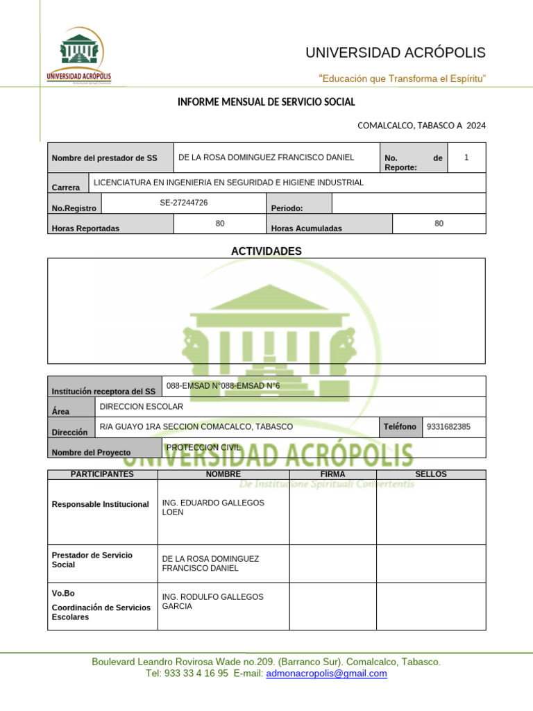 Informe de Servicio Social en Comalcalco | PDF