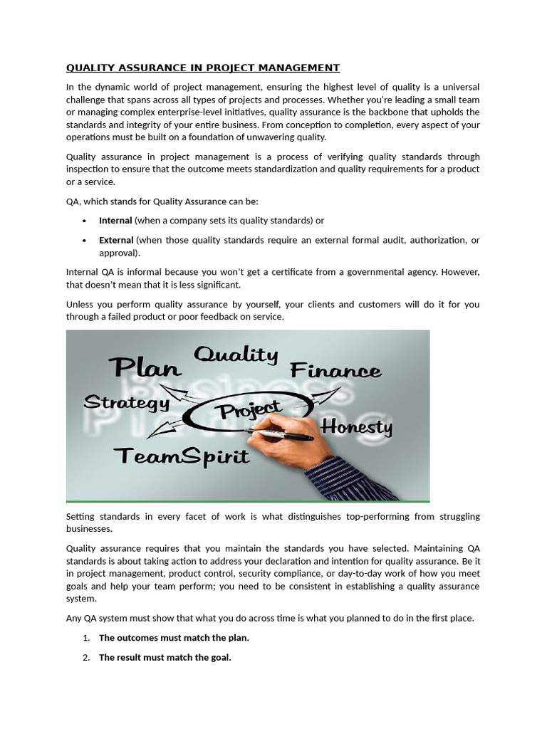 Quality Assurance in Project Management PM 300 | PDF | Quality ...